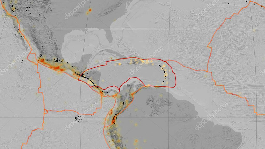 Placa tectónica caribeña delineada en el mapa global de elevación a ...
