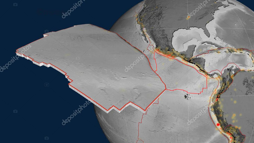 Placa tectónica de Cocos extruida y presentada contra el globo. mapa de ...