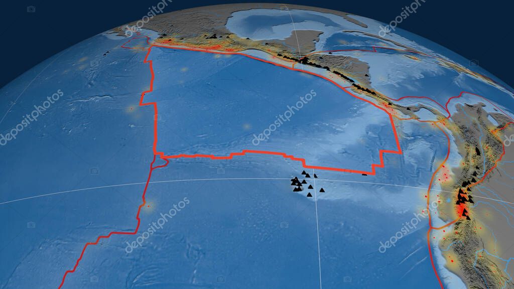 Placa tectónica de Cocos delineada en el globo. topografía y batimetría ...