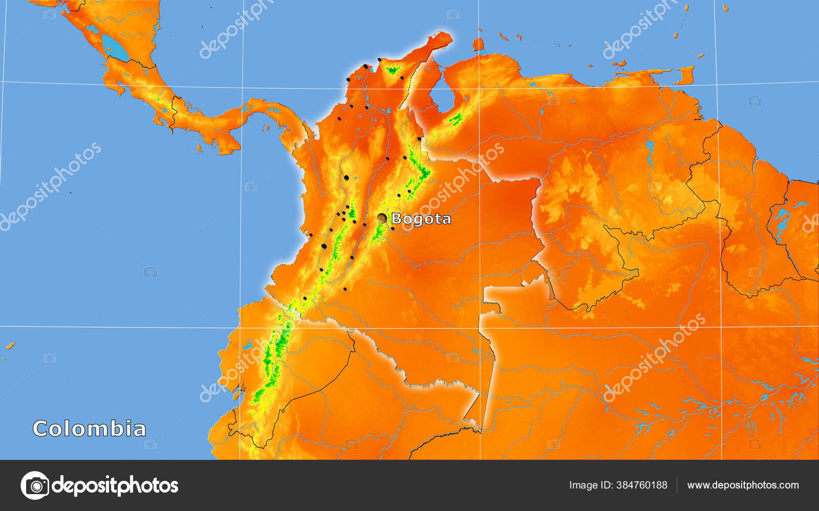 Colombia Area Annual Temperature Map Stereographic Projection Main ...
