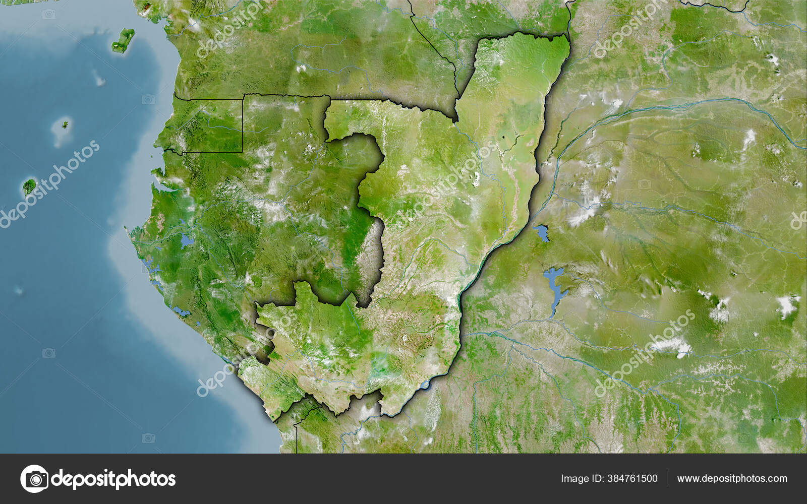 Congo Brazzaville Area Satellite Map Stereographic Projection Raw ...