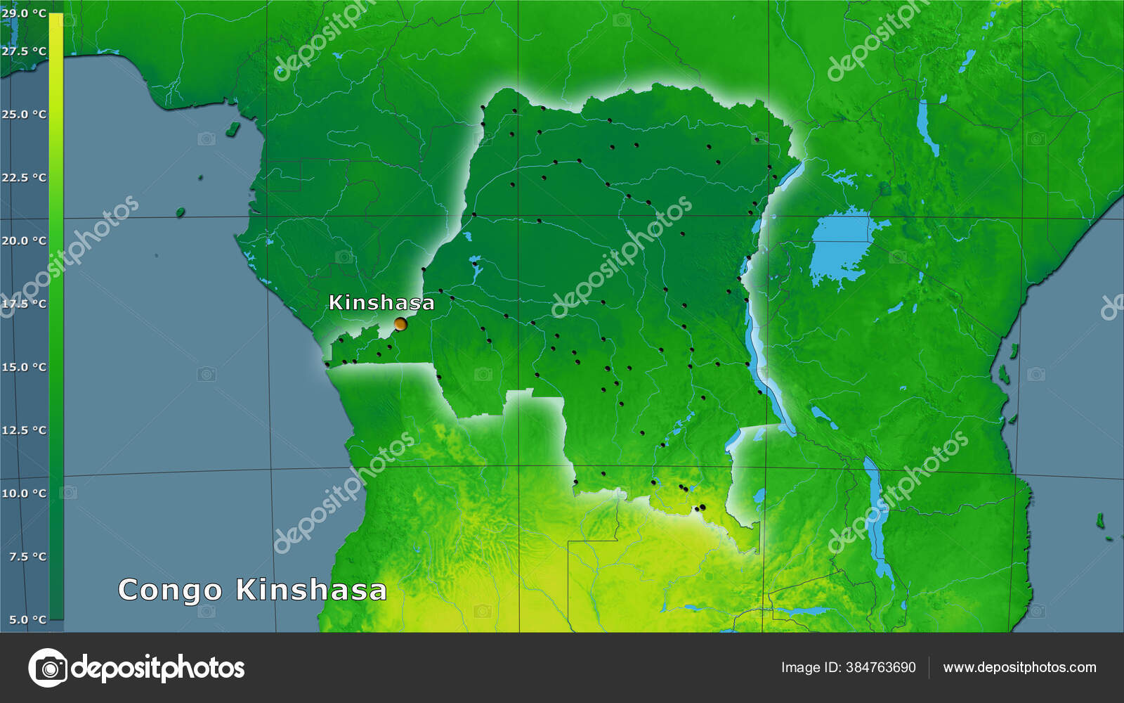 Mean Annual Temperature Variation Congo Kinshasa Area Stereographic ...
