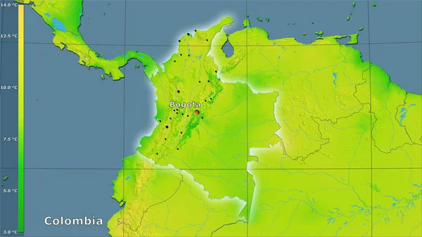 Mean diurnal temperature variation within the Colombia area in the ...