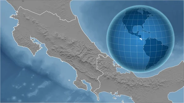 Costa Rica Globe Shape Country Zoomed Map Its Outline Isolated — Stock ...