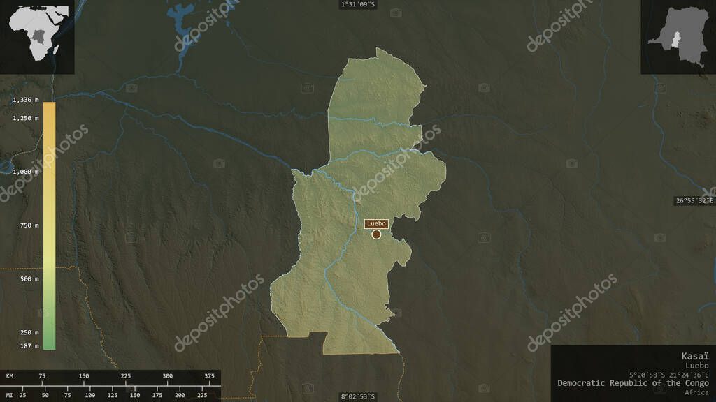 Kasai, provincia de República Democrática del Congo. Datos de sombreado ...