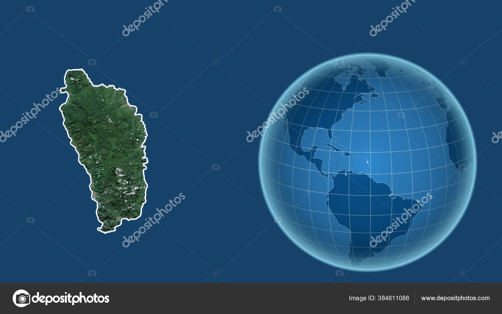 Dominica Globe Shape Country Zoomed Map Its Outline Isolated Blue ...