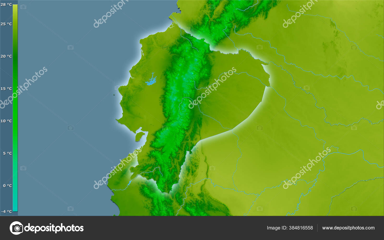 Annual Mean Temperature Ecuador Area Stereographic Projection Legend ...