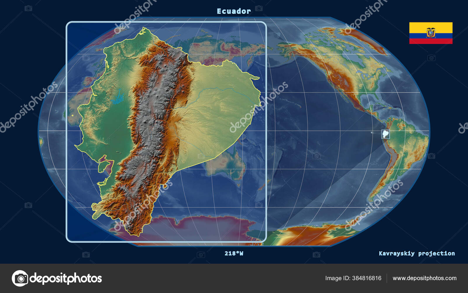 Zoomed View Ecuador Outline Perspective Lines Global Map Kavrayskiy ...