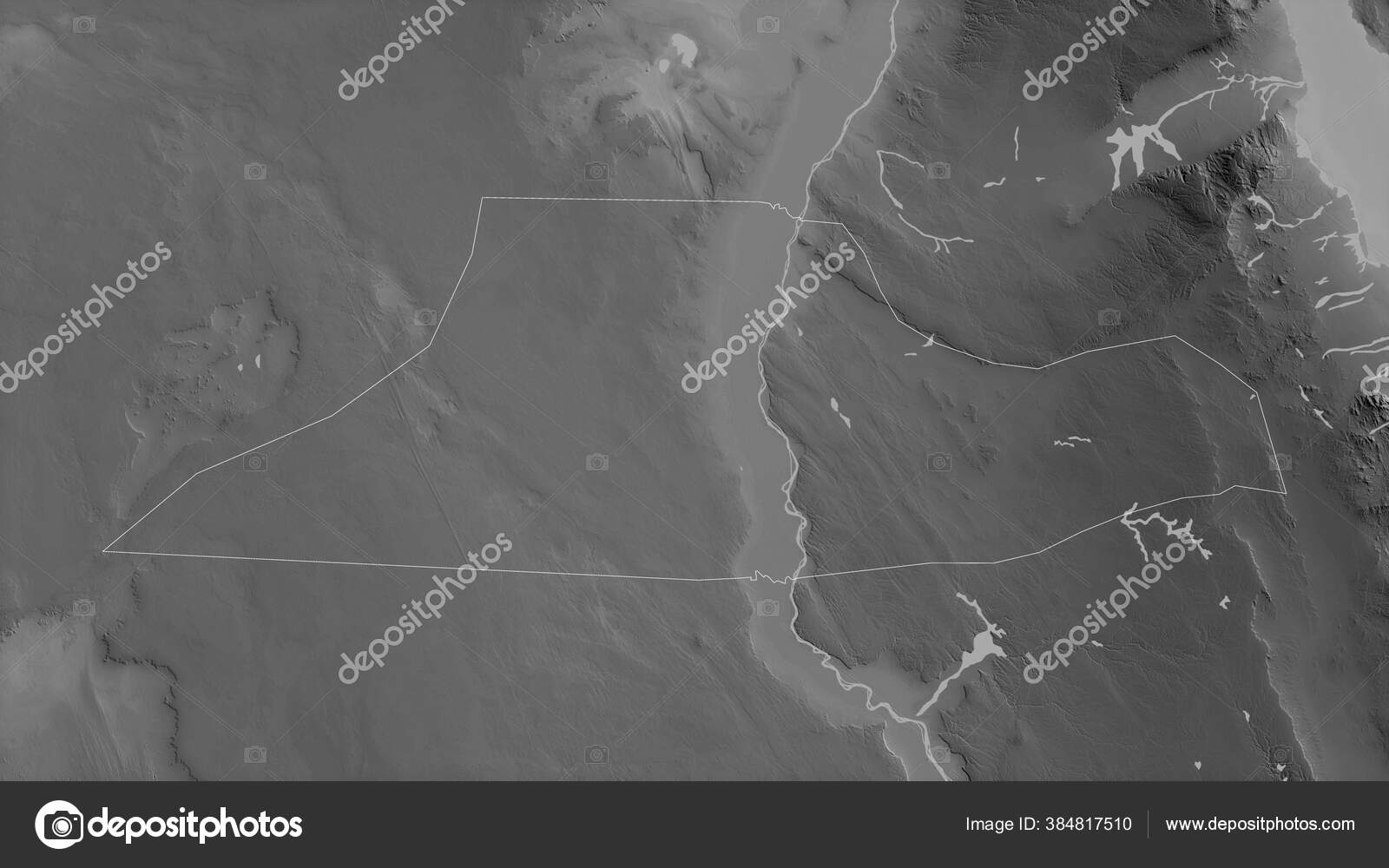 Minya Governorate Egypt Grayscaled Map Lakes Rivers Shape Outlined Its ...