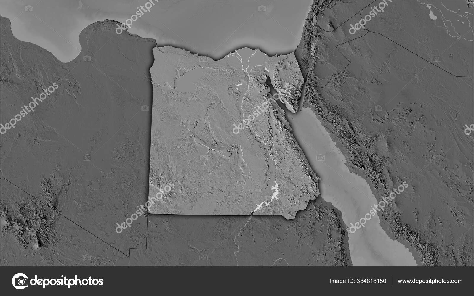 Egypt Area Bilevel Elevation Map Stereographic Projection Raw ...