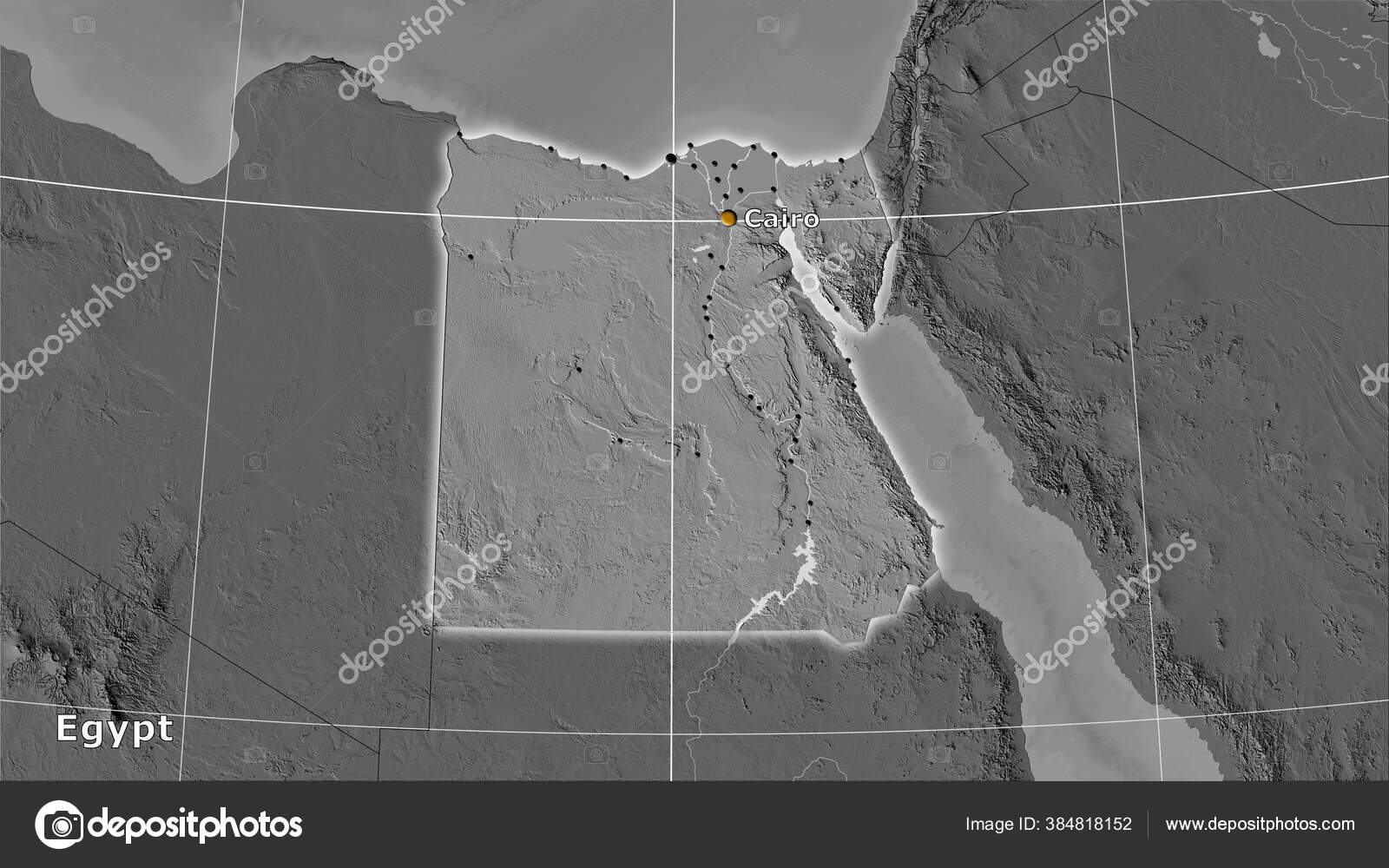 Egypt Area Bilevel Elevation Map Stereographic Projection Main ...