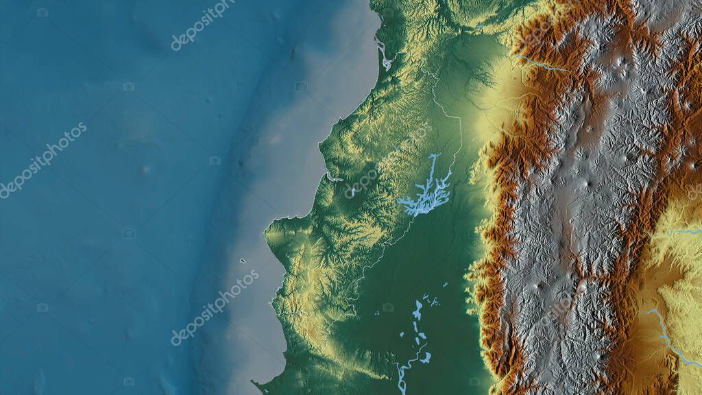 Manabí, provincia de Ecuador. Relieve de colores con lagos y ríos ...
