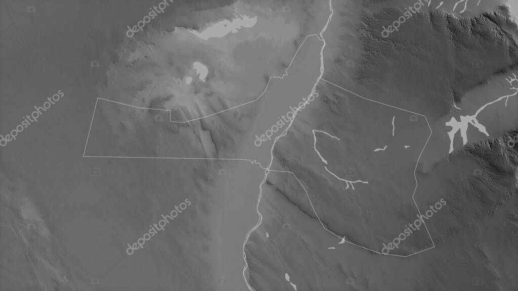 Bani Suwayf, gobernación de Egipto. Mapa a escala de grises con lagos y ...