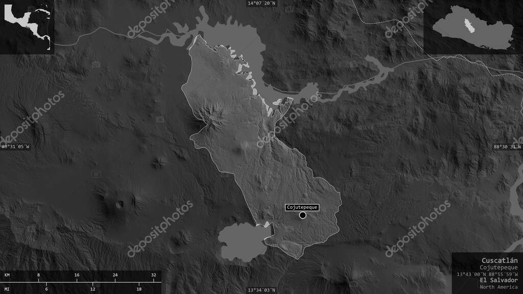 Cuscatlán, departamento de El Salvador. Mapa a escala de grises con ...