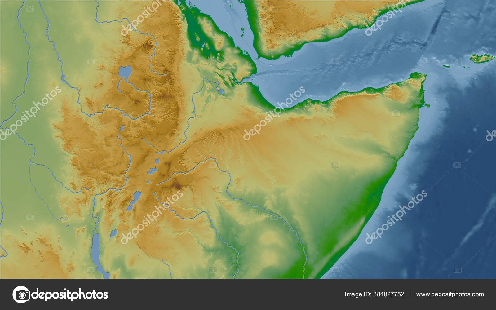 Ethiopia Close Perspective Country Outline Color Physical Map Stock ...