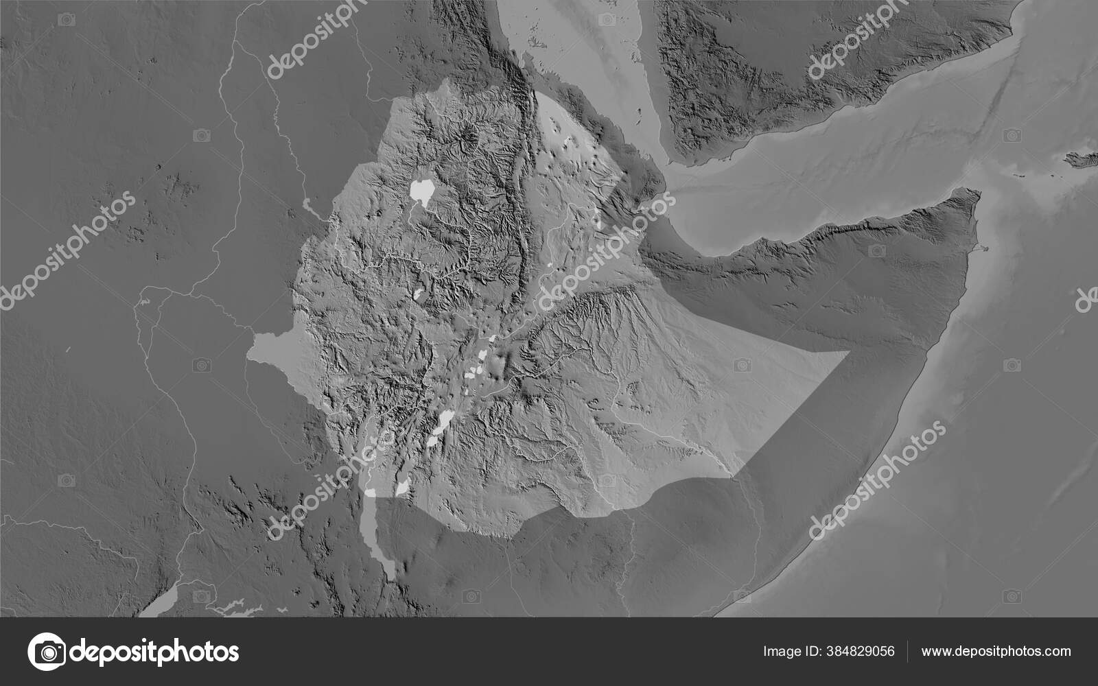 Ethiopia Area Grayscale Elevation Map Stereographic Projection Raw ...