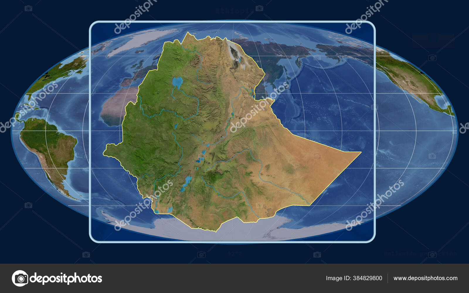 Zoomed View Ethiopia Outline Perspective Lines Global Map Mollweide ...