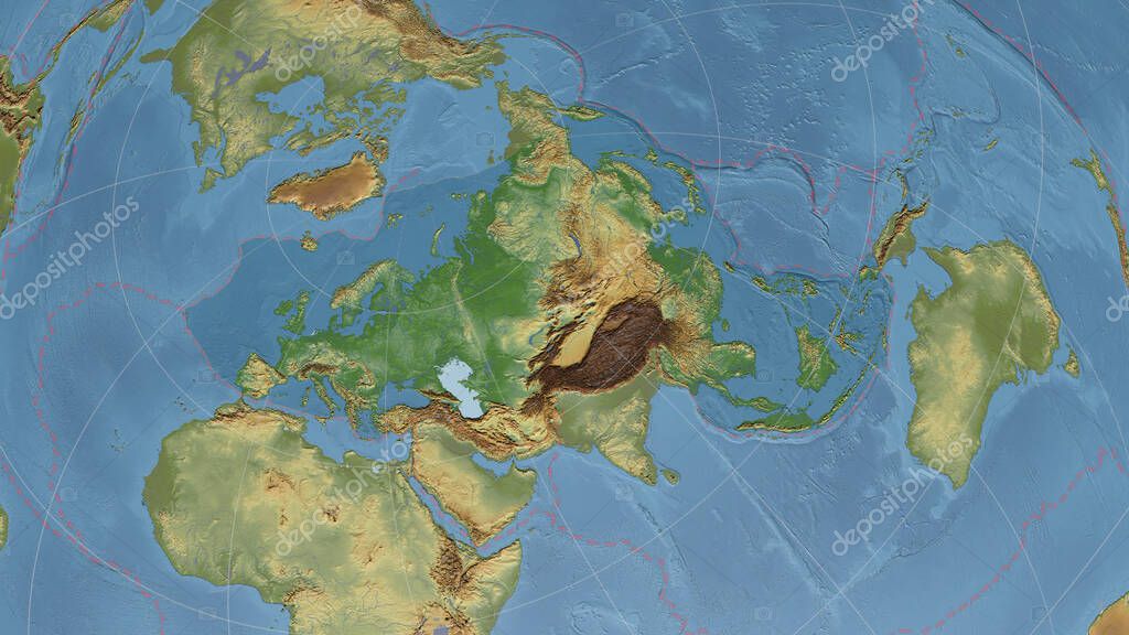 Placa tectónica de Eurasiann vista general del mapa físico de color ...