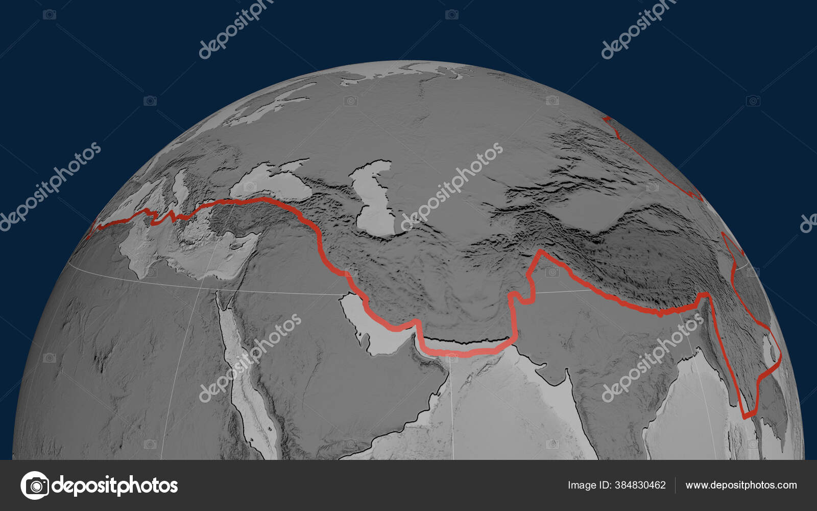Eurasian Tectonic Plate Outlined Globe Grayscale Elevation Map ...