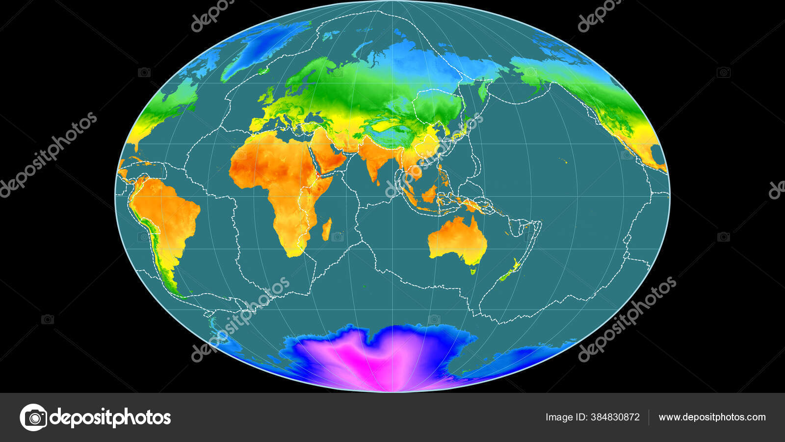 World Map Fahey Projection Centered East Longitude Mean Annual ...