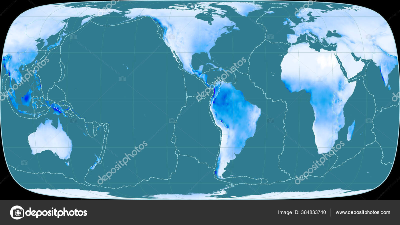 World Map Foucaut Sinusoidal Projection Centered West Longitude Mean ...