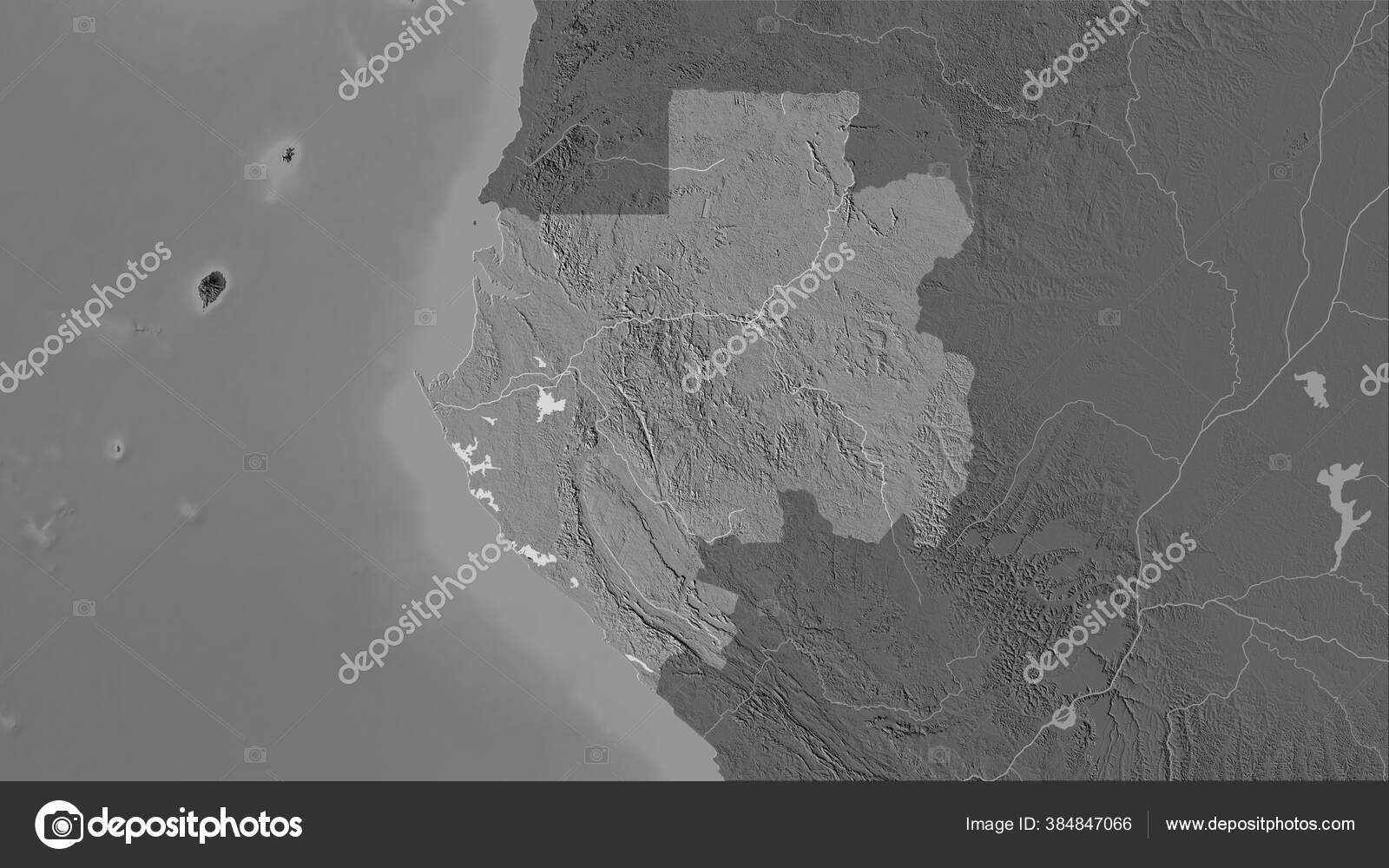 Gabon Area Bilevel Elevation Map Stereographic Projection Raw ...