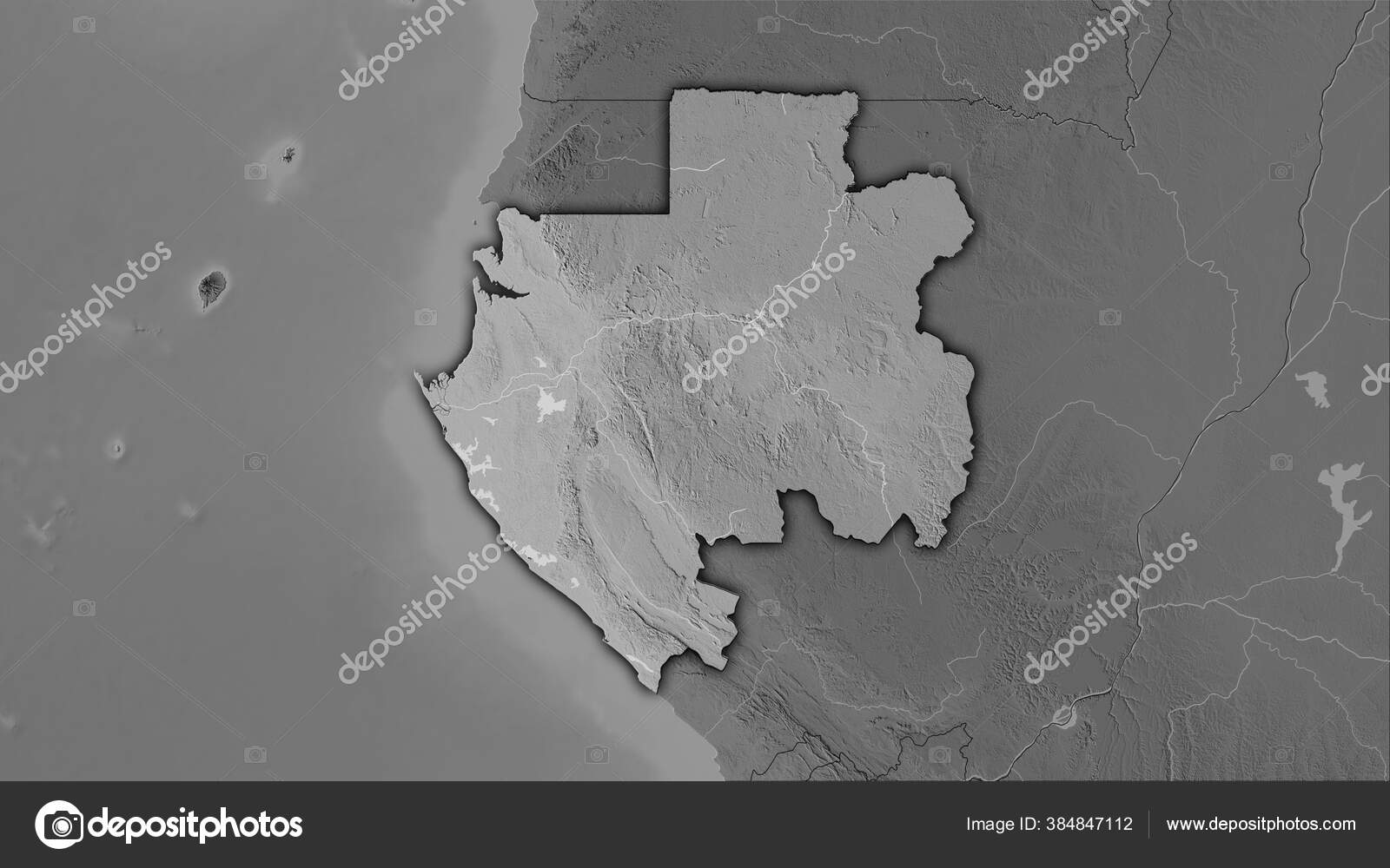 Gabon Area Grayscale Elevation Map Stereographic Projection Raw ...