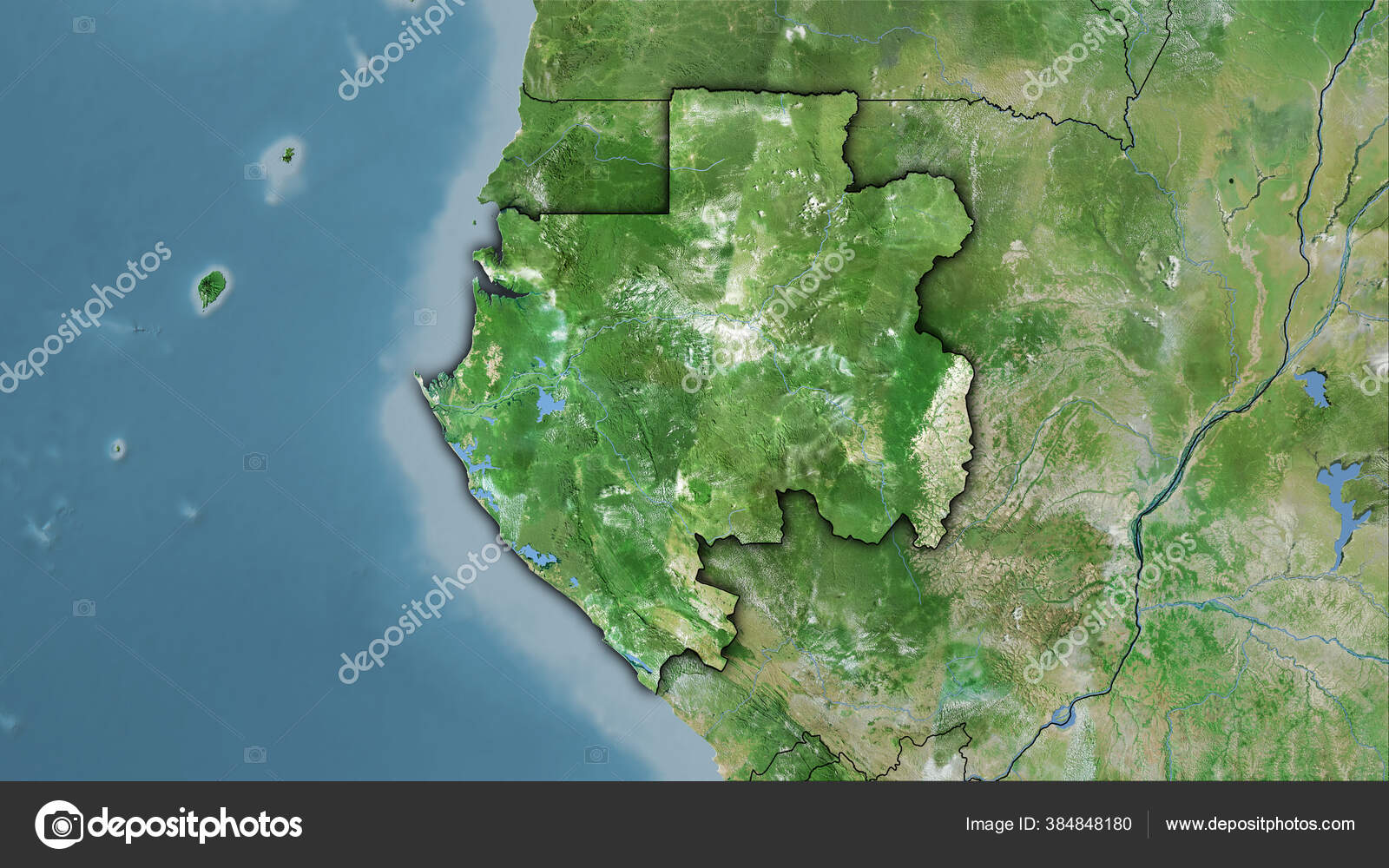 Gabon Area Satellite Map Stereographic Projection Raw Composition ...