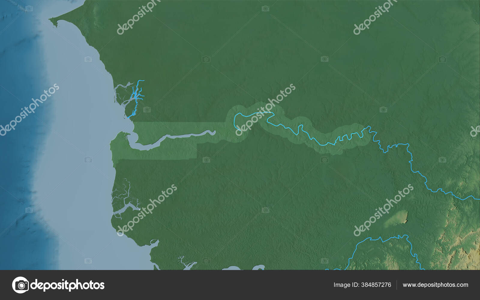 Gambia Area Topographic Relief Map Stereographic Projection Raw ...