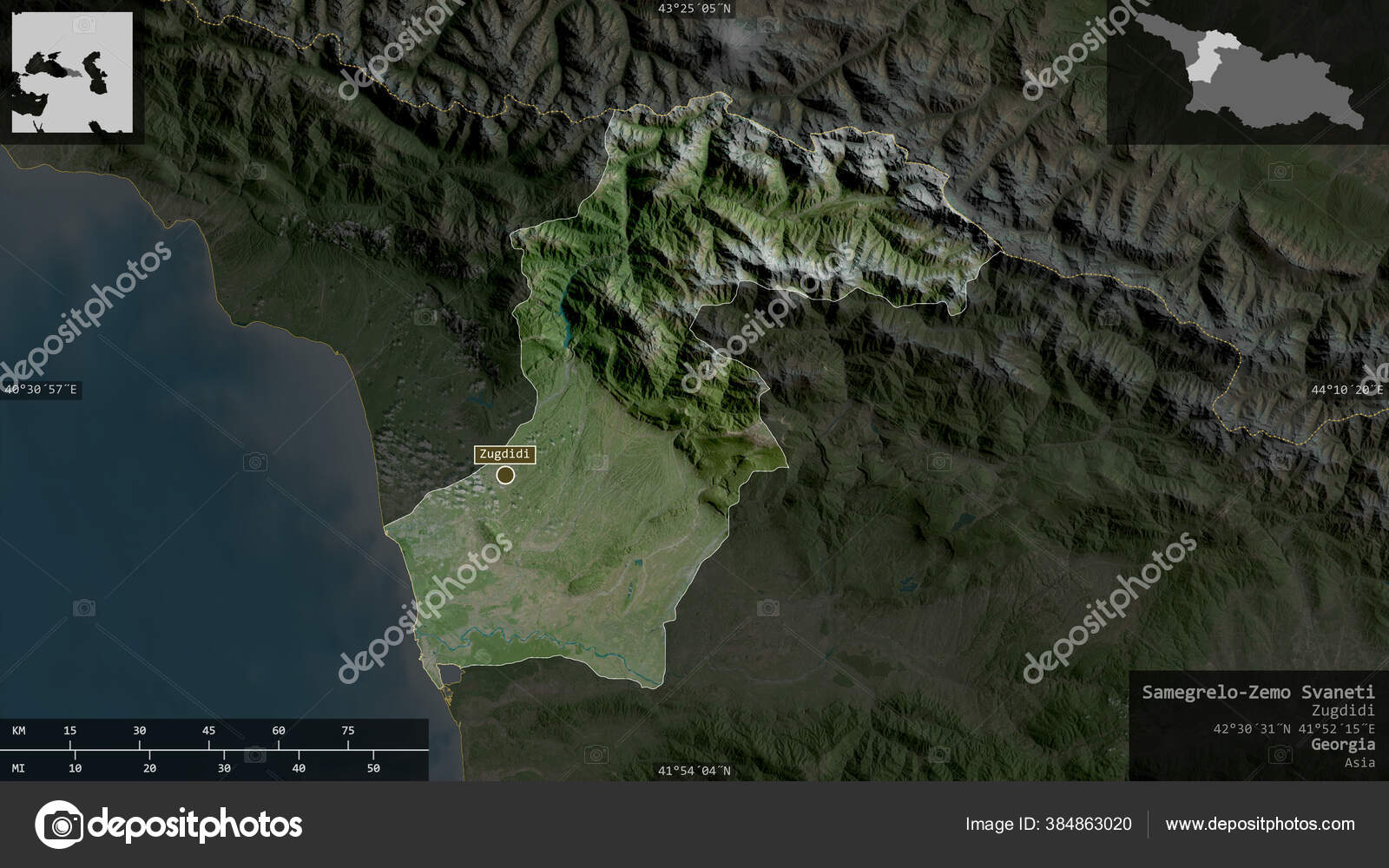 Samegrelo Zemo Svaneti Region Georgia Satellite Imagery Shape Presented ...