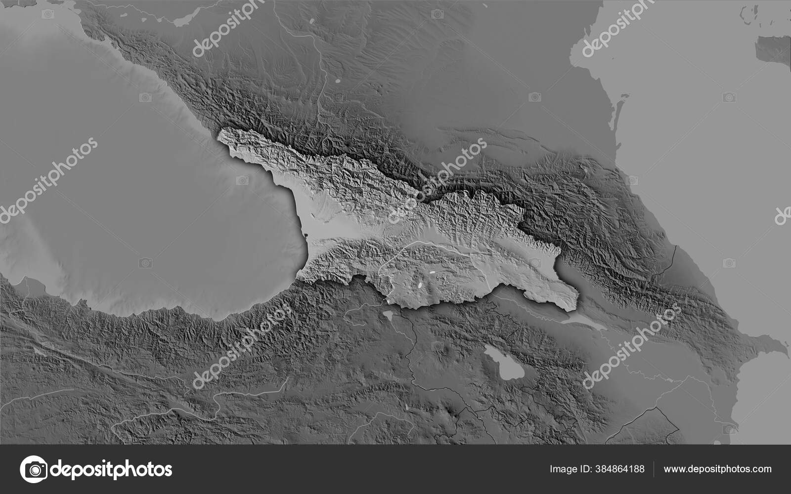Georgia Area Grayscale Elevation Map Stereographic Projection Raw ...