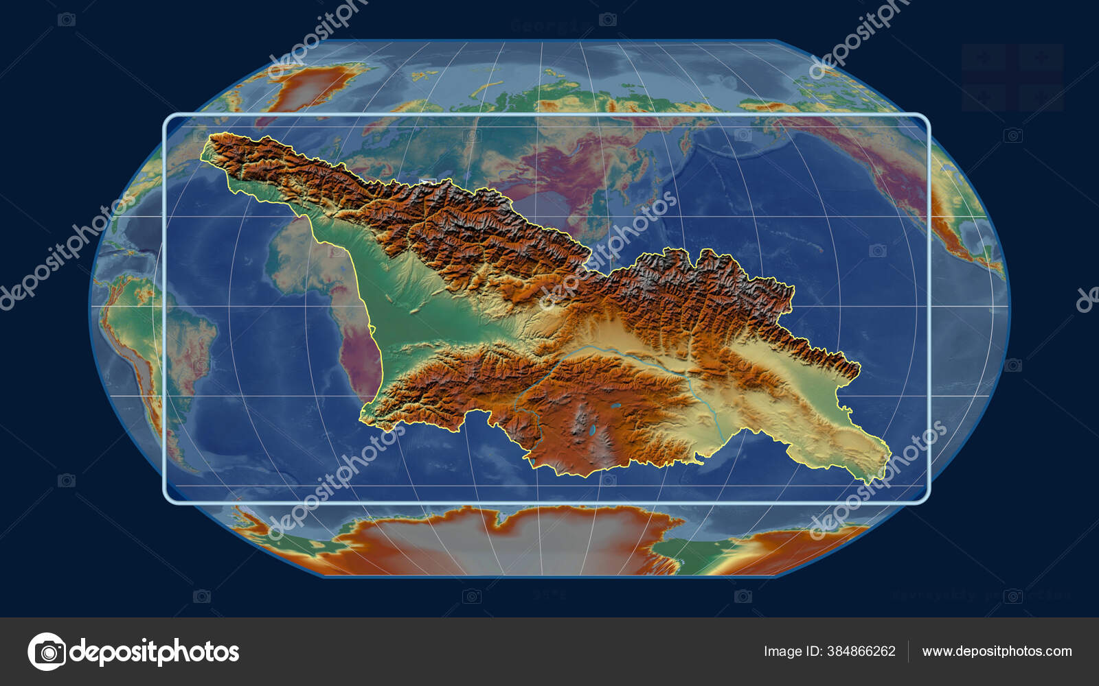 Zoomed View Georgia Outline Perspective Lines Global Map Kavrayskiy ...