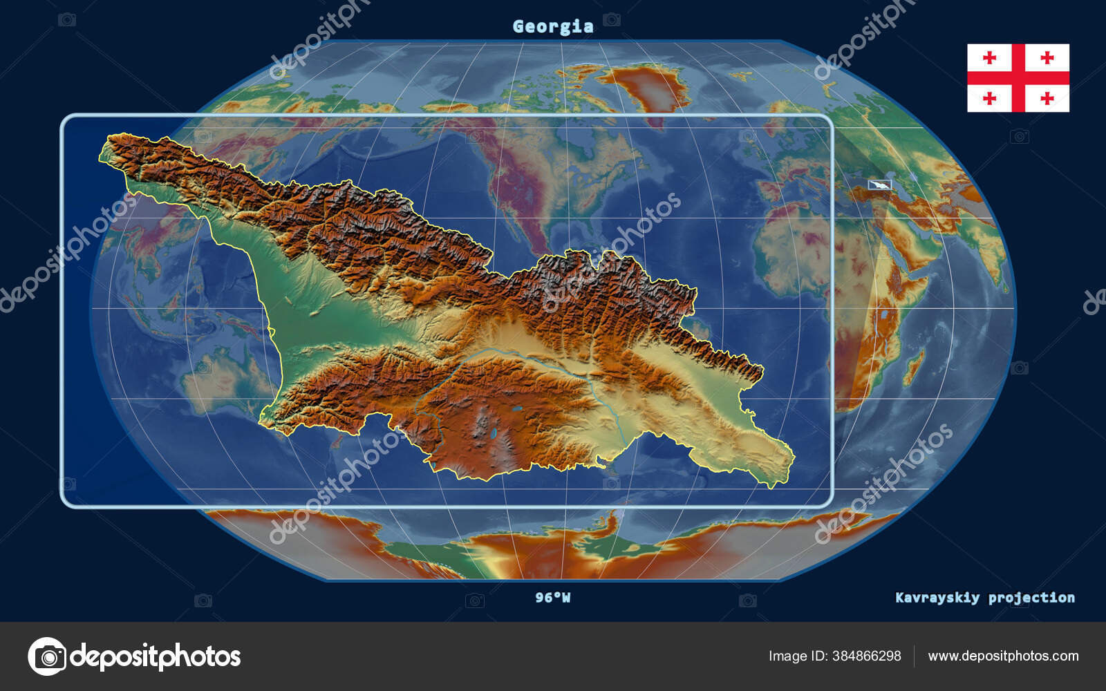 Zoomed View Georgia Outline Perspective Lines Global Map Kavrayskiy ...