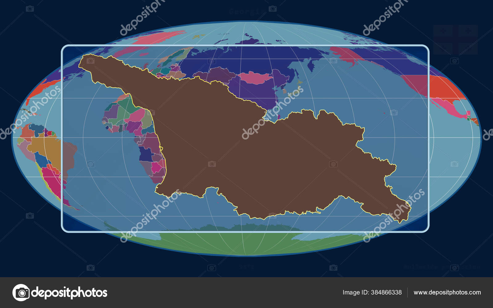 Zoomed View Georgia Outline Perspective Lines Global Map Mollweide ...