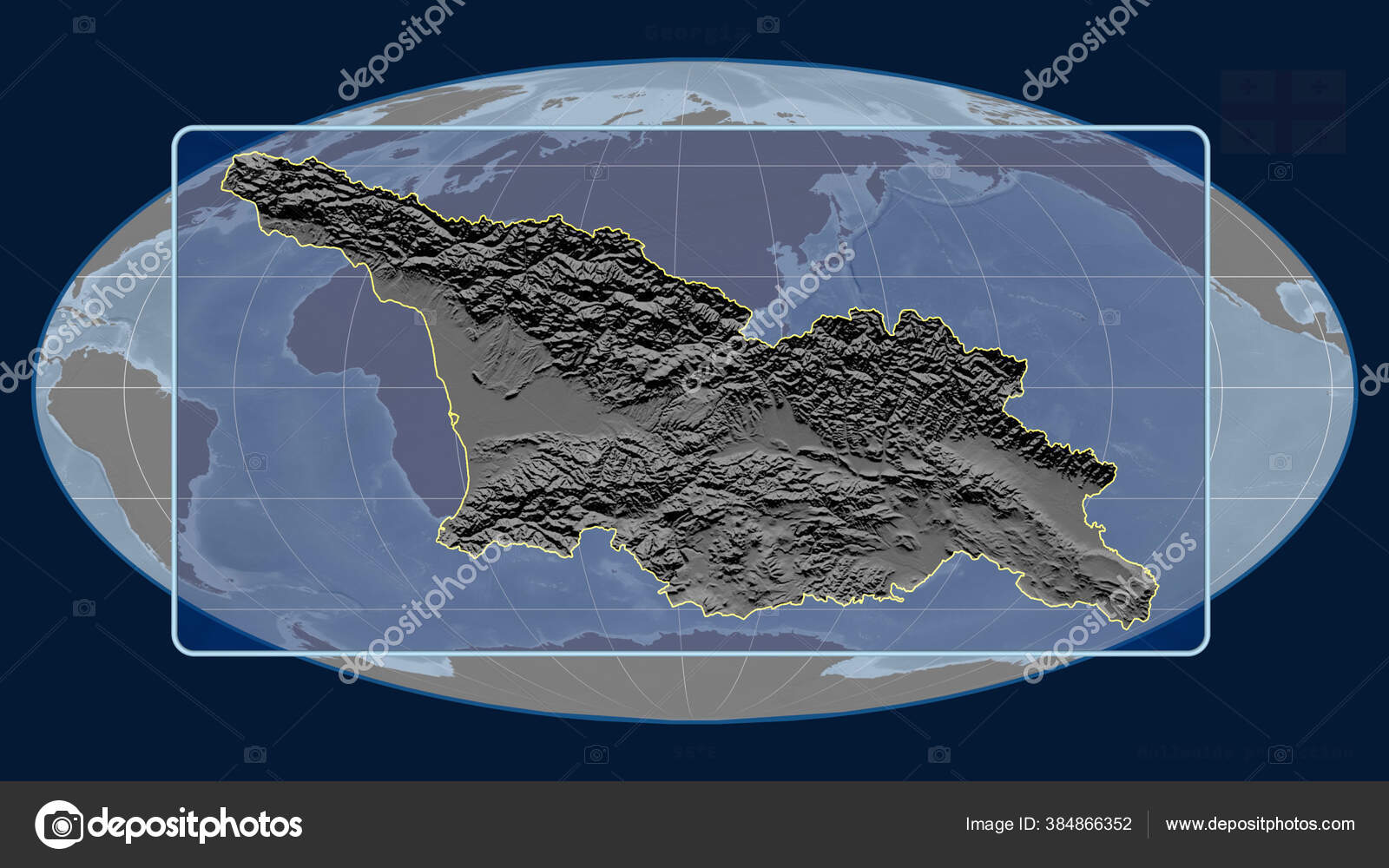 Zoomed View Georgia Outline Perspective Lines Global Map Mollweide ...