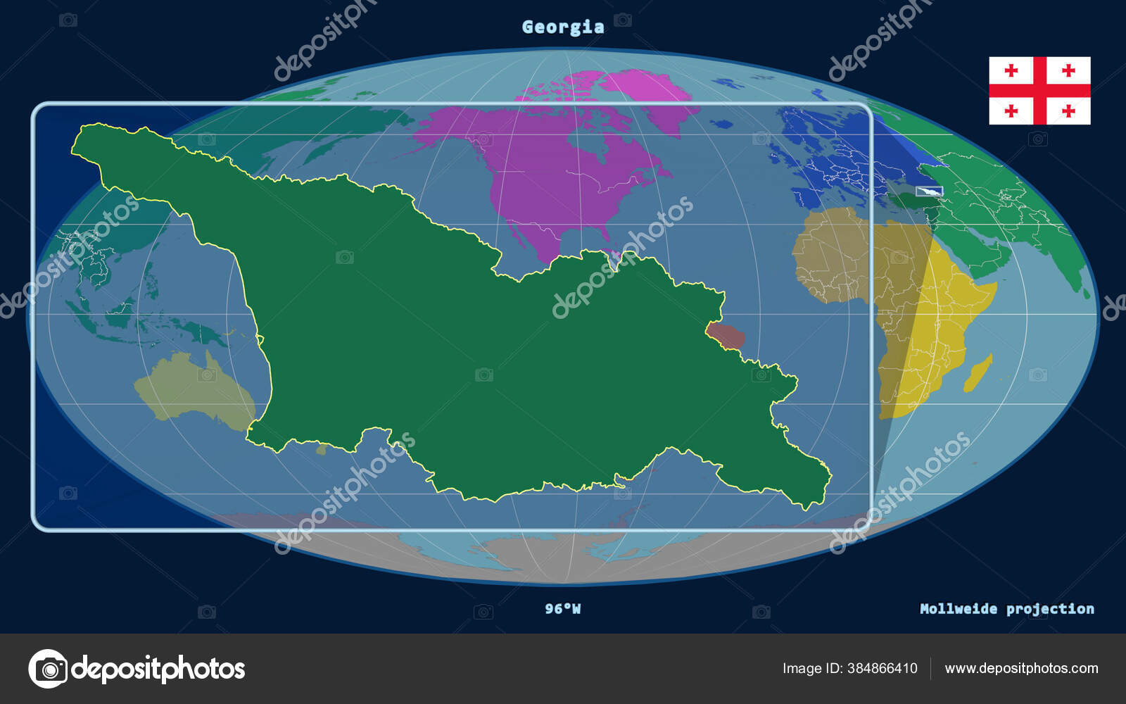 Zoomed View Georgia Outline Perspective Lines Global Map Mollweide ...