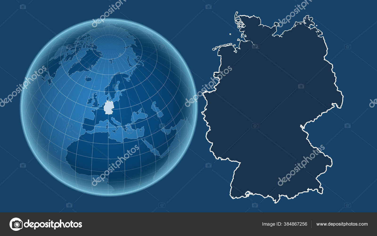 Germany Globe Shape Country Zoomed Map Its Outline Isolated Blue ...