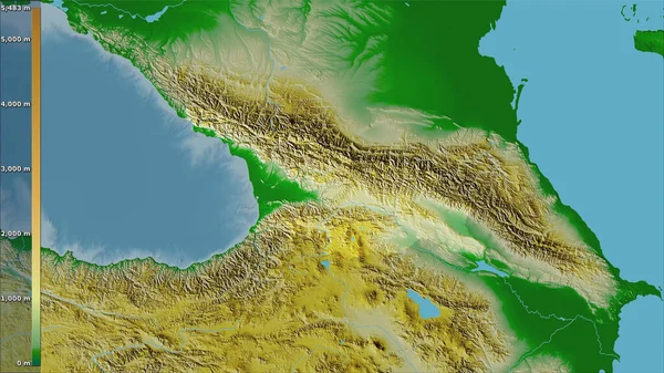 Extended Area Outlined Georgia Topographic Relief Map Rendering — Stock ...