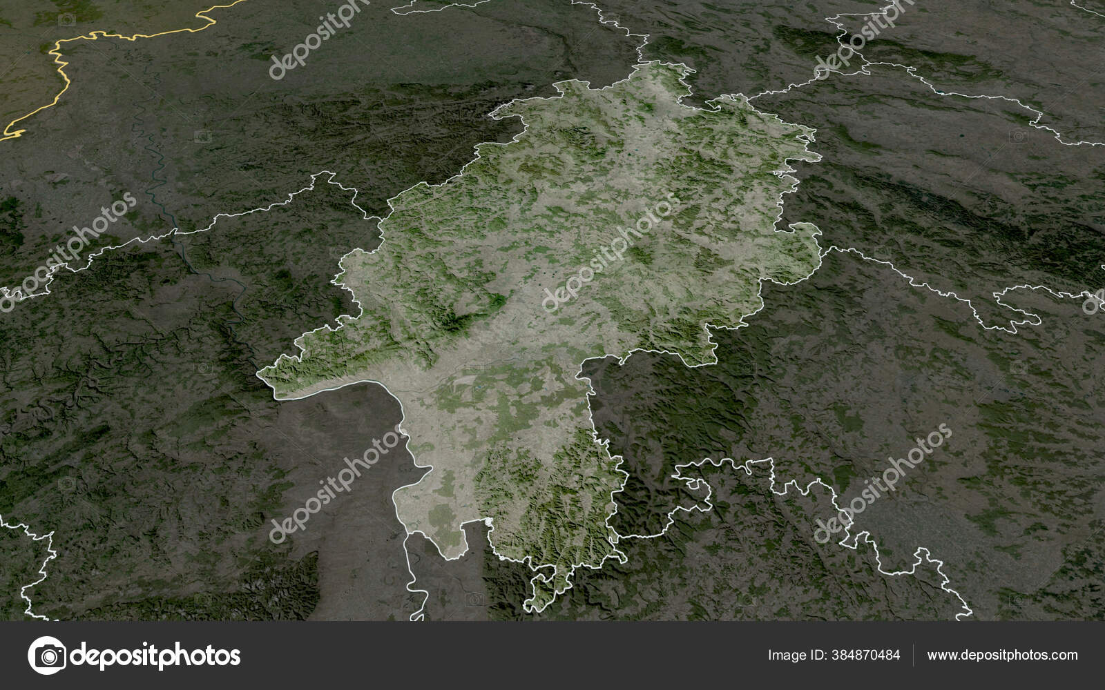 Hessen State Germany Zoomed Highlighted Satellite Imagery Rendering ...