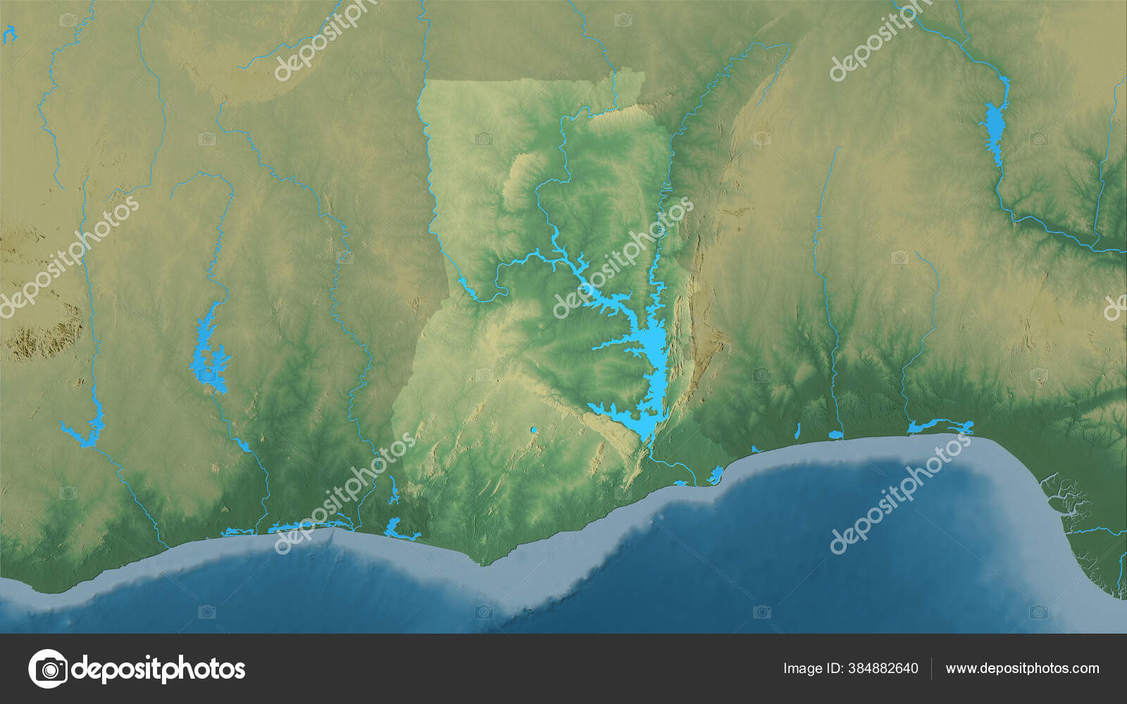 Ghana Area Topographic Relief Map Stereographic Projection Raw ...