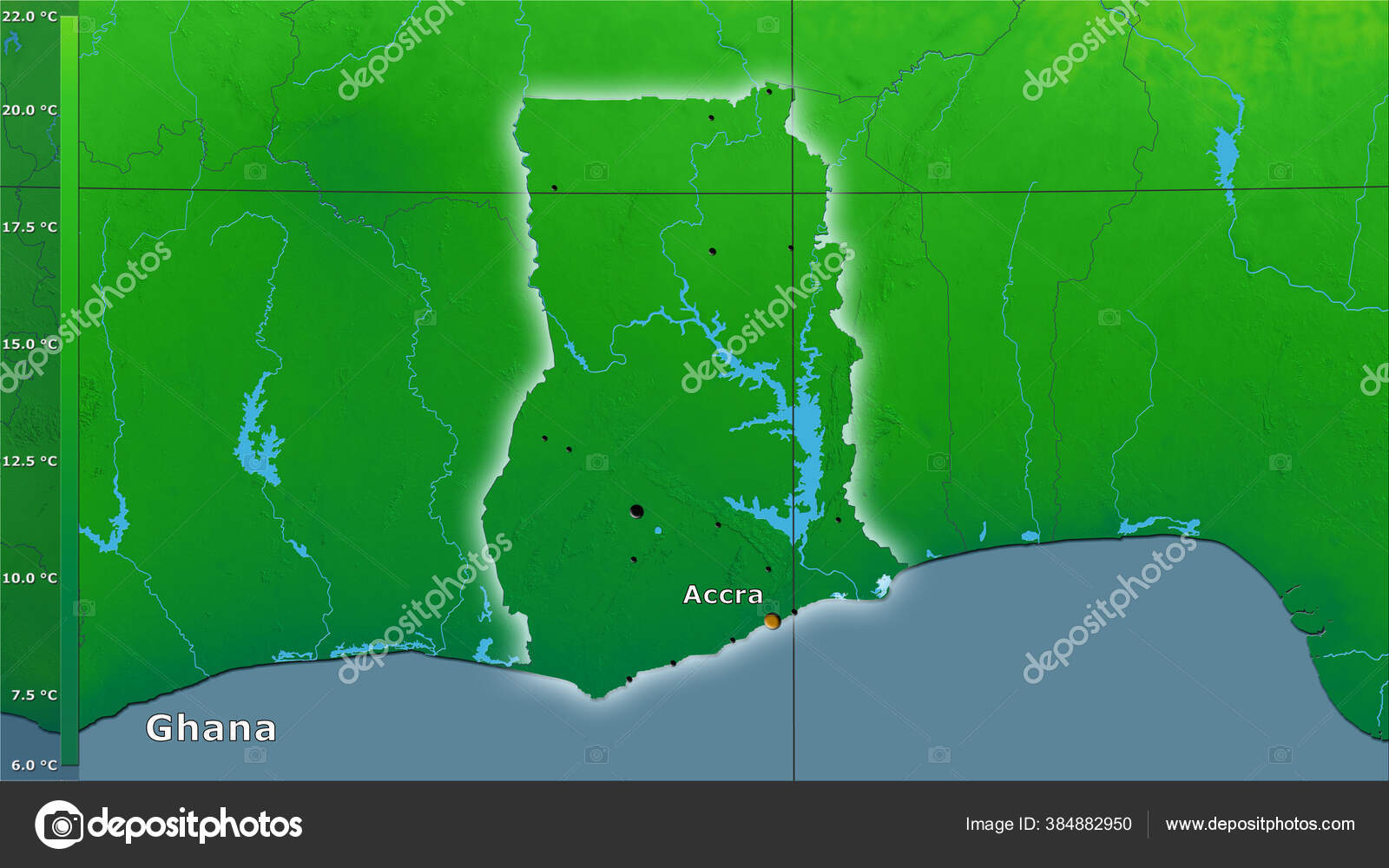 Mean Annual Temperature Variation Ghana Area Stereographic Projection ...