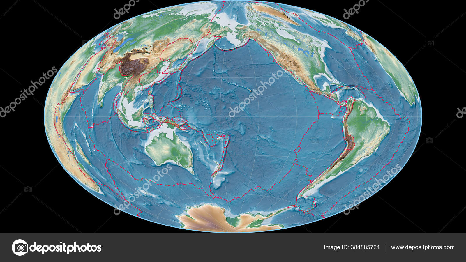 World Map Gott Equal Area Projection Centered 170 West Longitude Stock ...