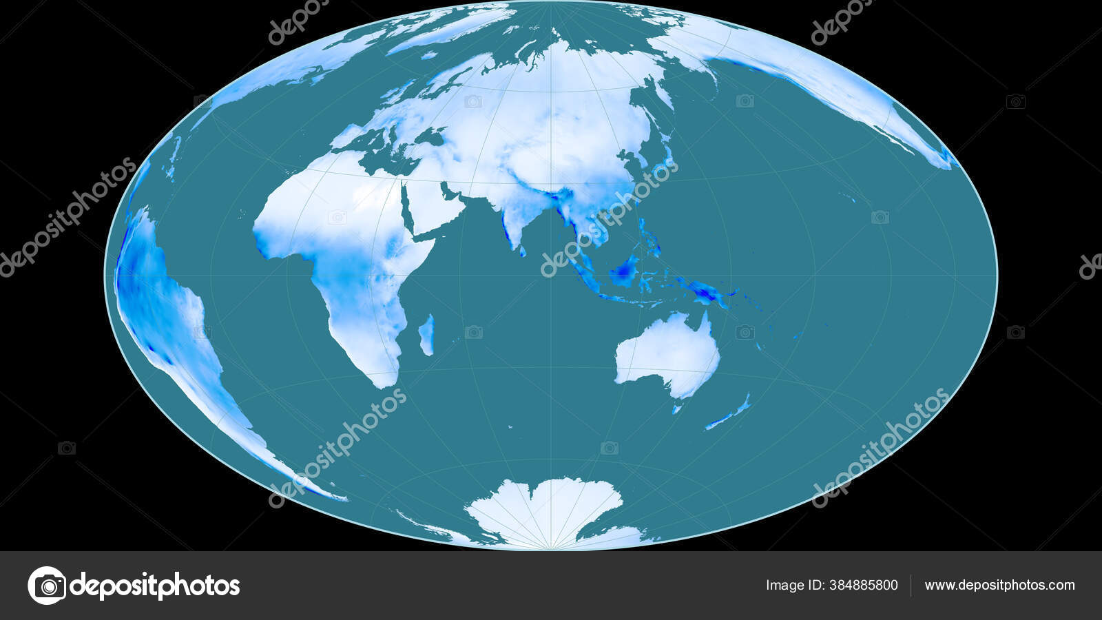 World Map Gott Equal Area Projection Centered East Longitude Mean ...