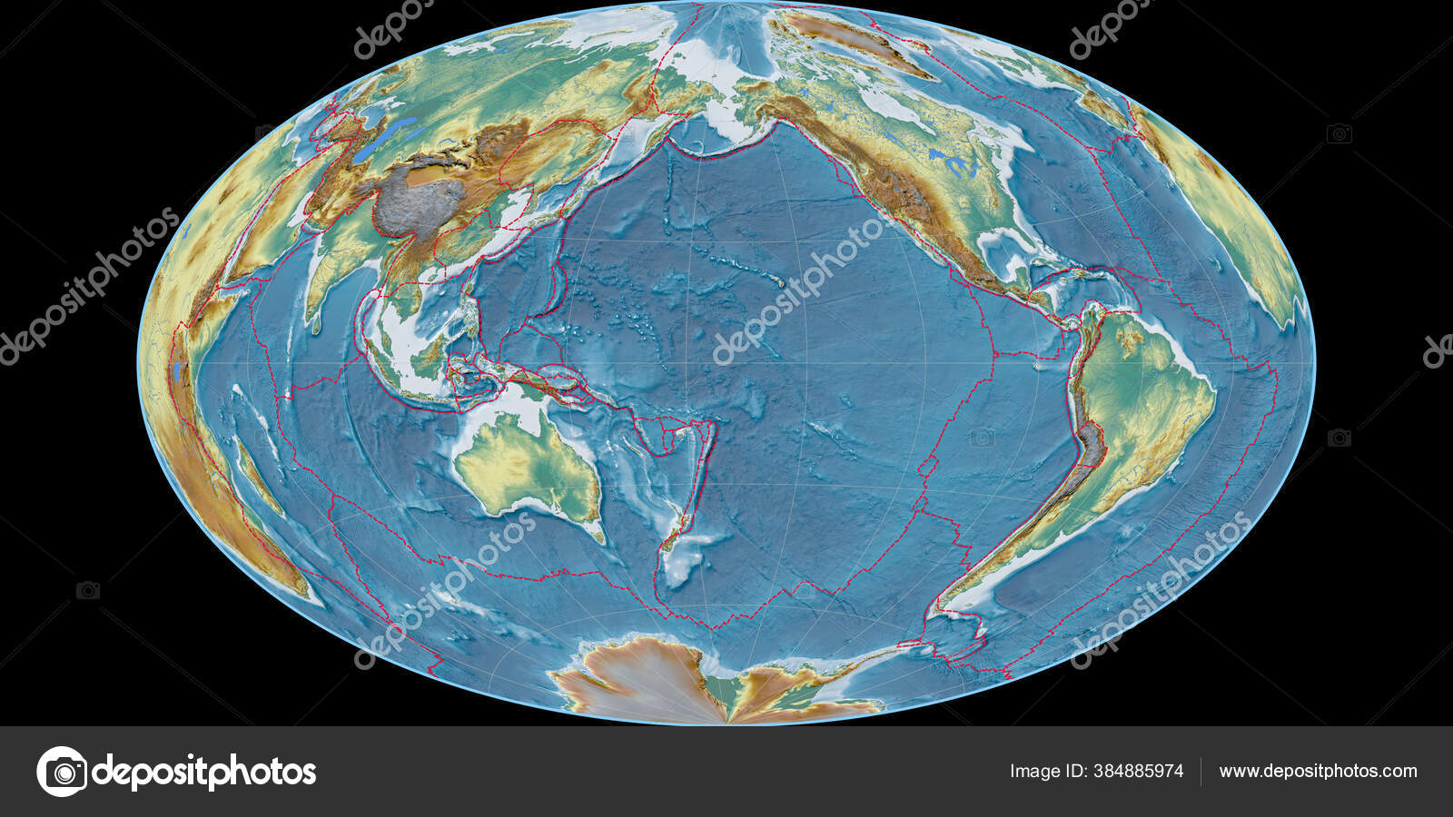 World Map Gott Equal Area Projection Centered 170 West Longitude Stock ...