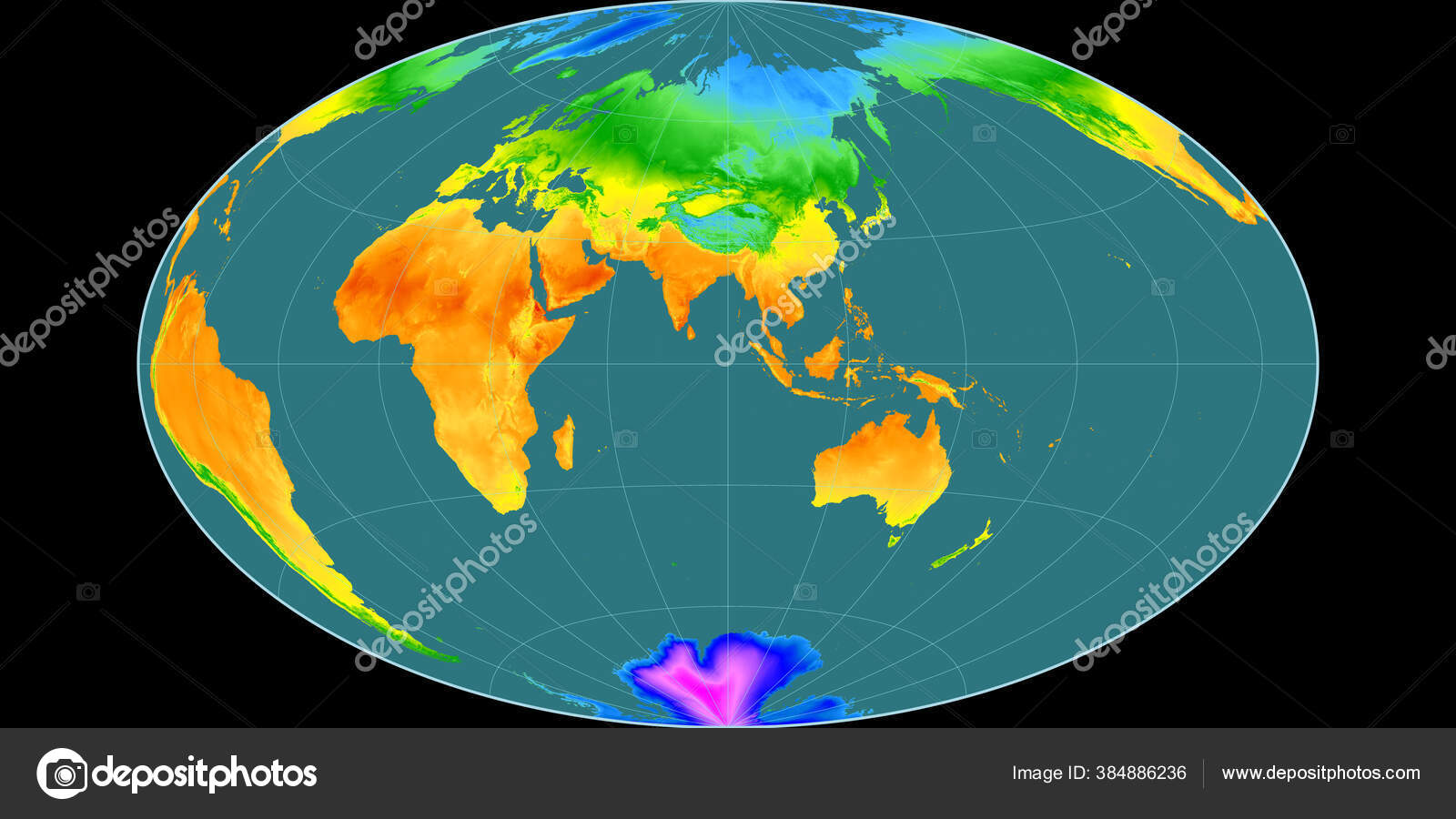 World Map Gott Equal Area Projection Centered East Longitude Mean Stock ...