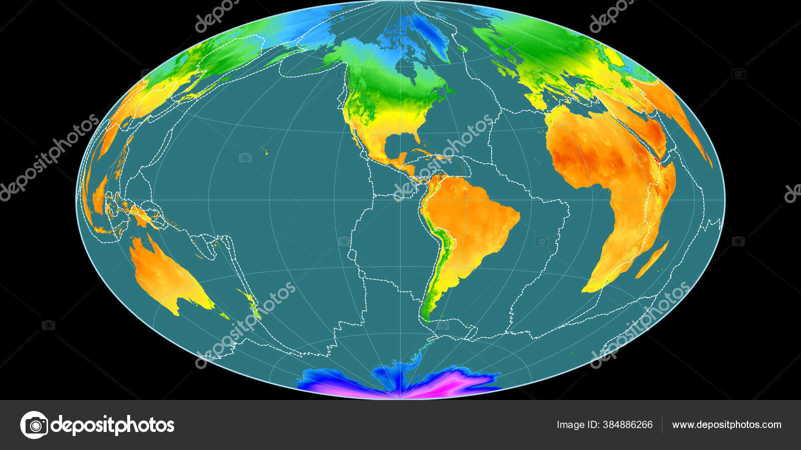 World Map Gott Equal Area Projection Centered West Longitude Mean Stock ...