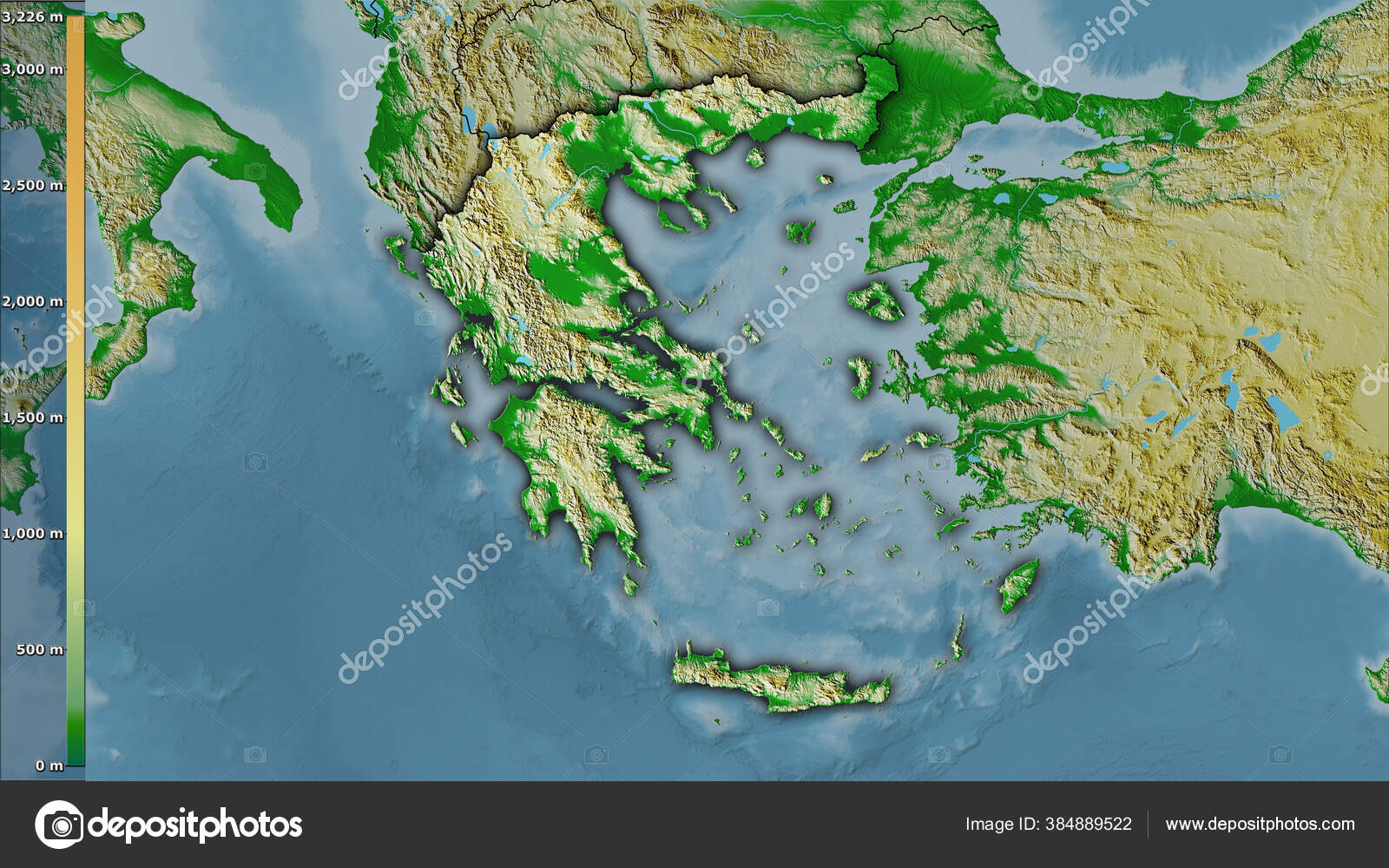 labeled physical map of greece