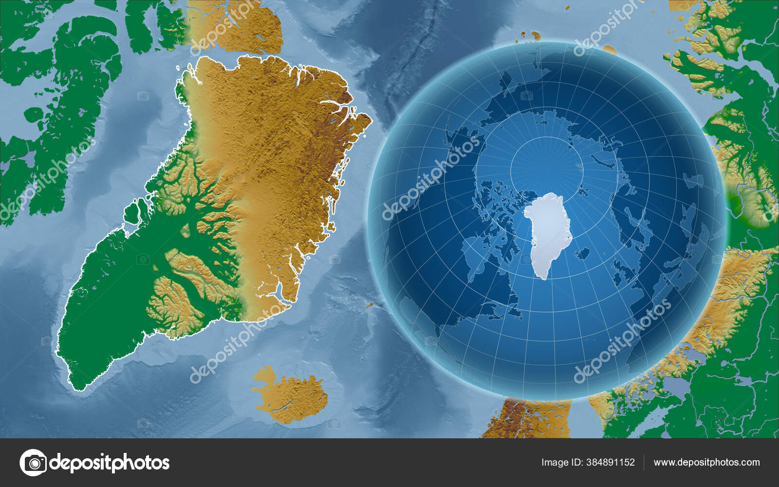 Greenland Globe Shape Country Zoomed Map Its Outline Color Physical ...