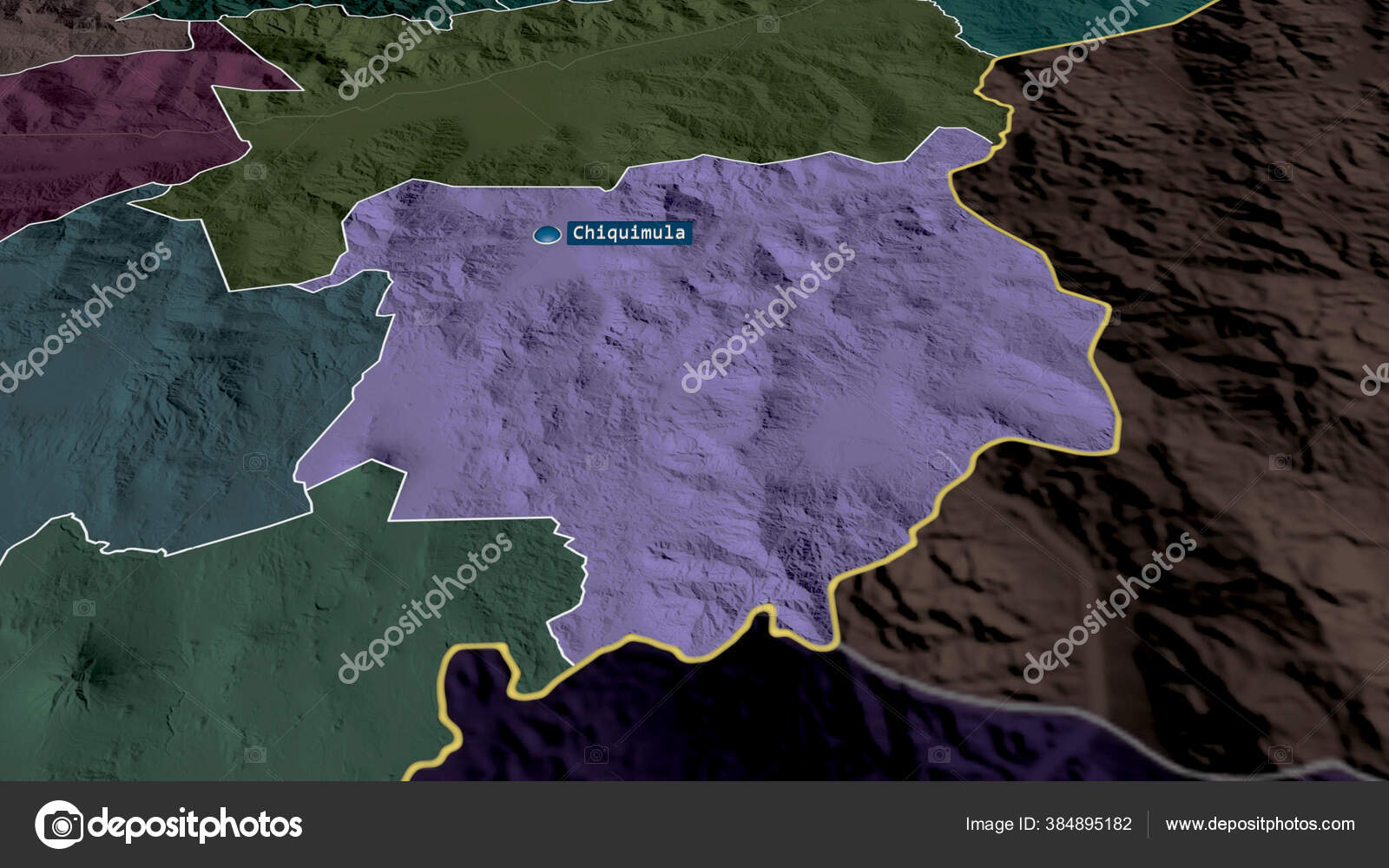 Chiquimula Department Guatemala Zoomed Highlighted Capital Colored Bumped Map Administrative ...