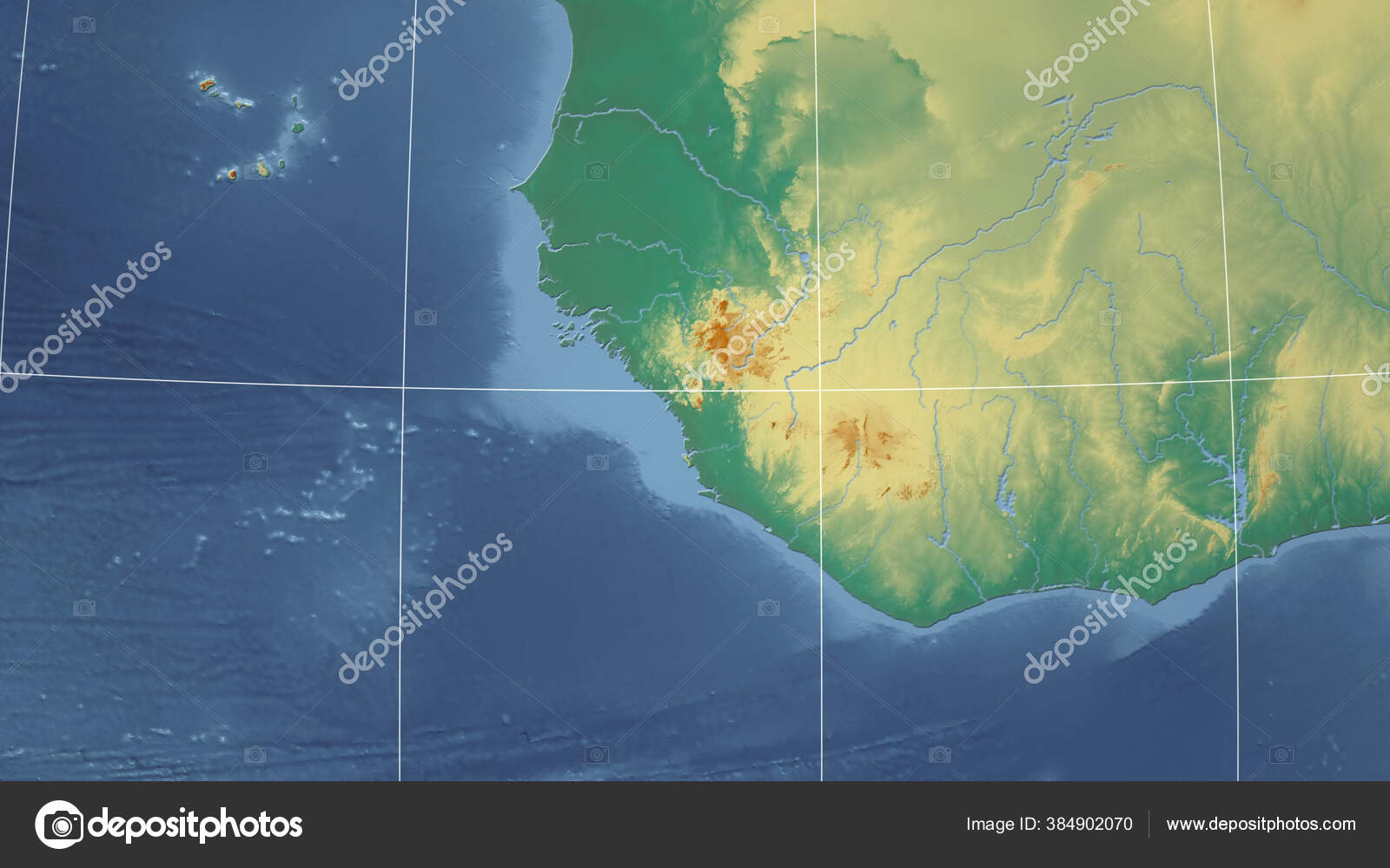 Guinea Neighborhood Distant Perspective Outline Topographic Relief Map ...